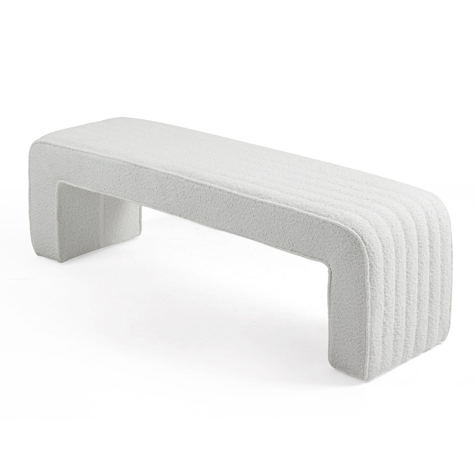 Benicia White Boucle Upholstered Fabric Tufted Bench – Glamour Home