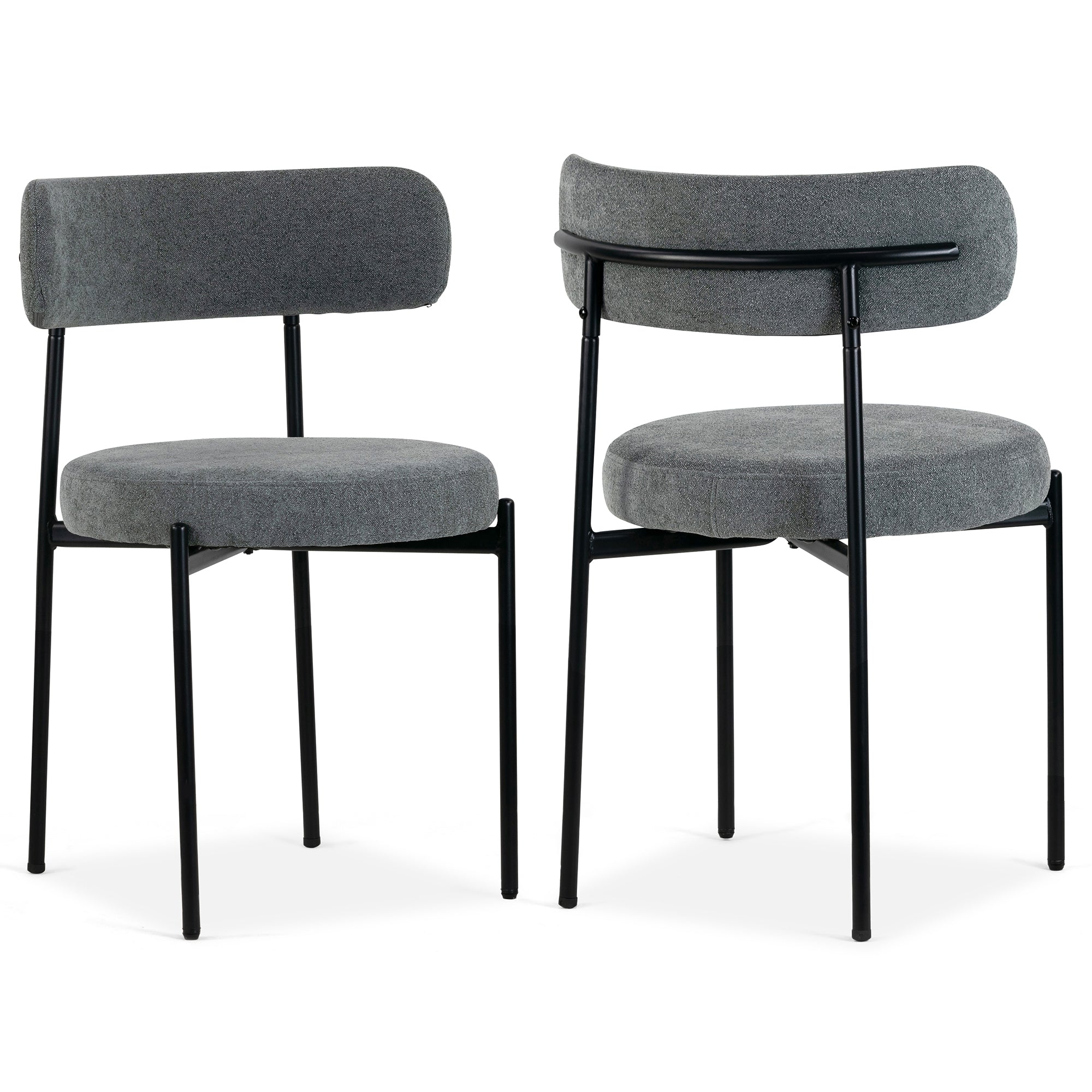 Set of 2 Avrom Gray Boucle Dining Chair with Black Metal Legs – Glamour ...