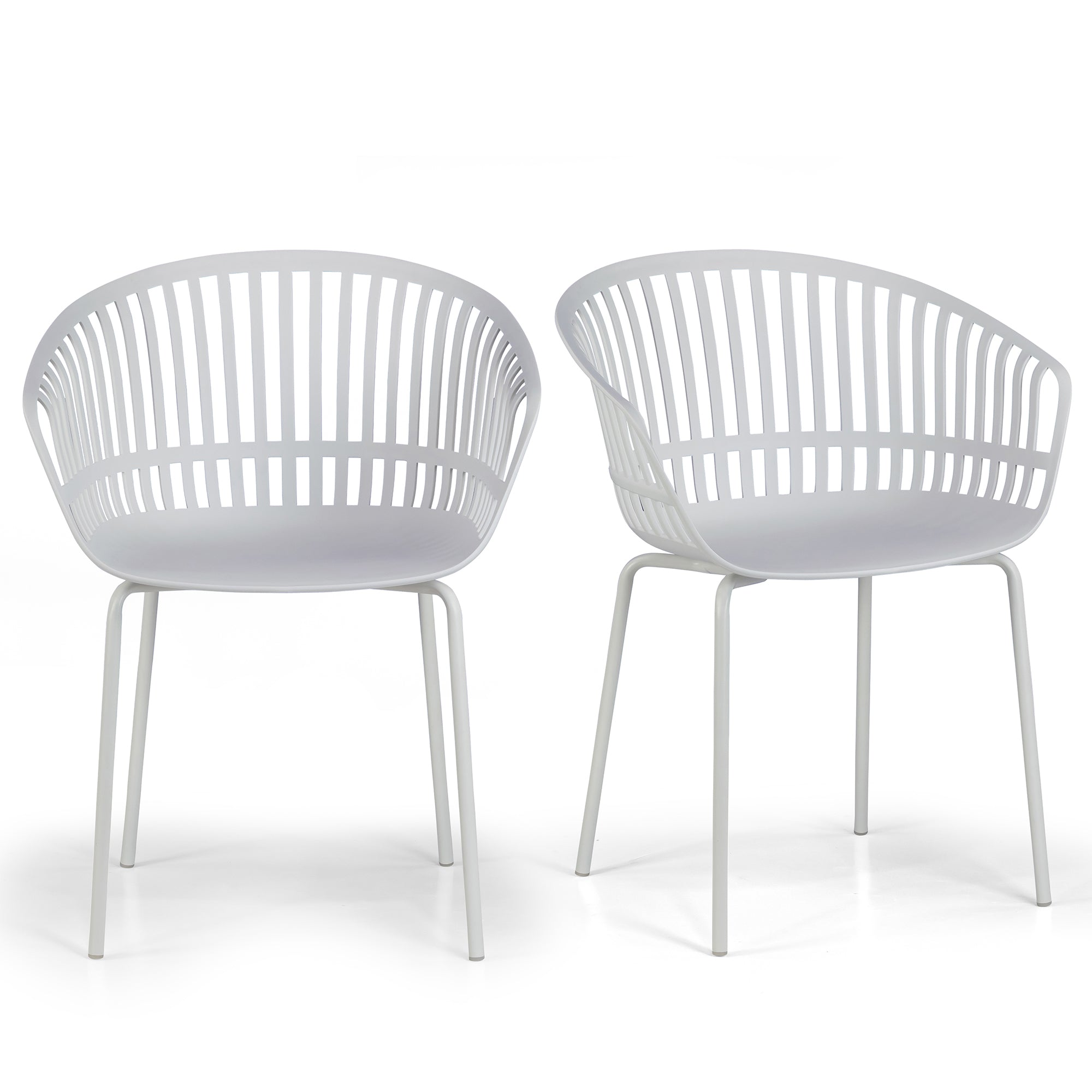 Set of 2 Barras White Plastic Dining Chair with Slatted Back and Iron ...