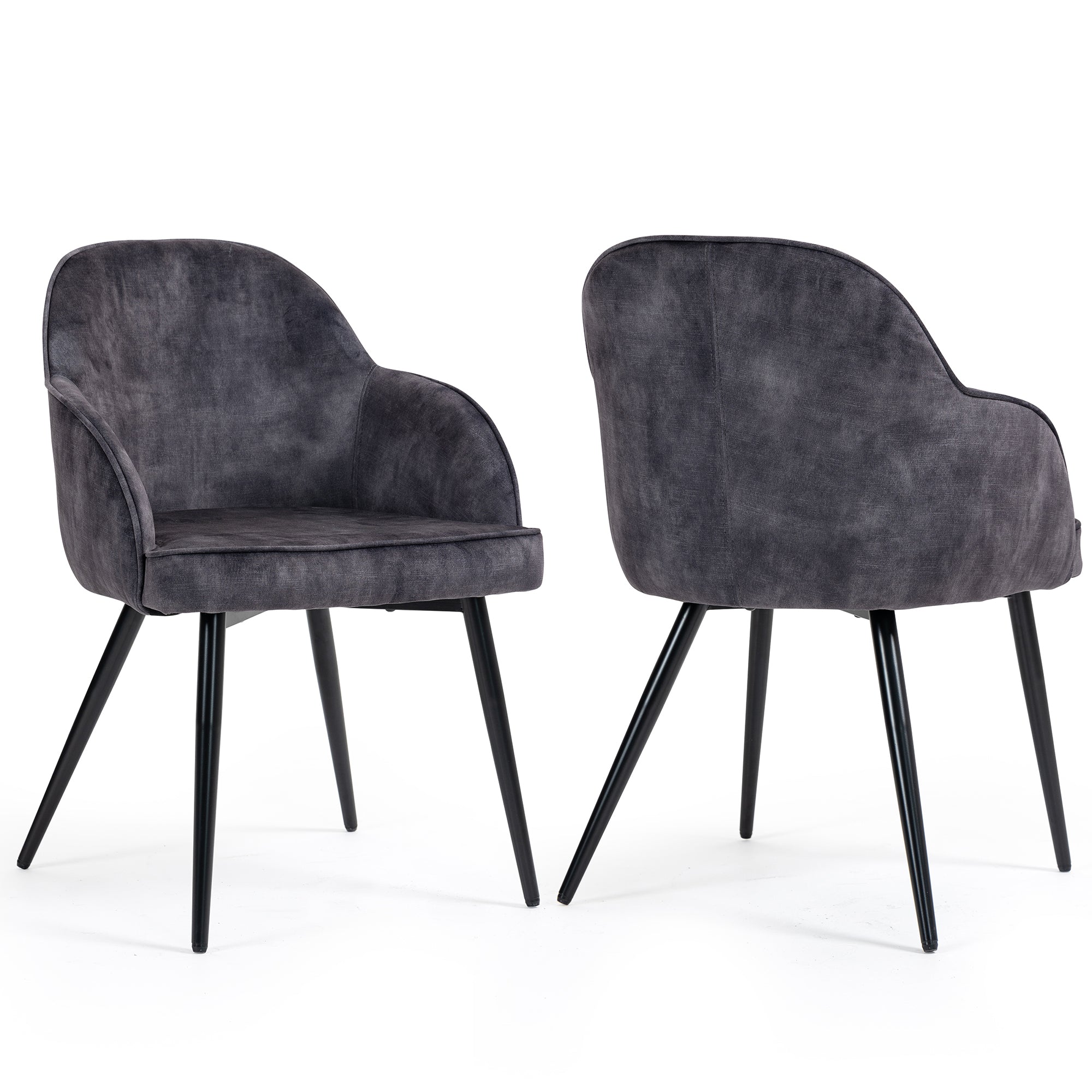Set of 2 Batia Gray Velvet Fabric Dining Chairs with Black Iron Legs ...