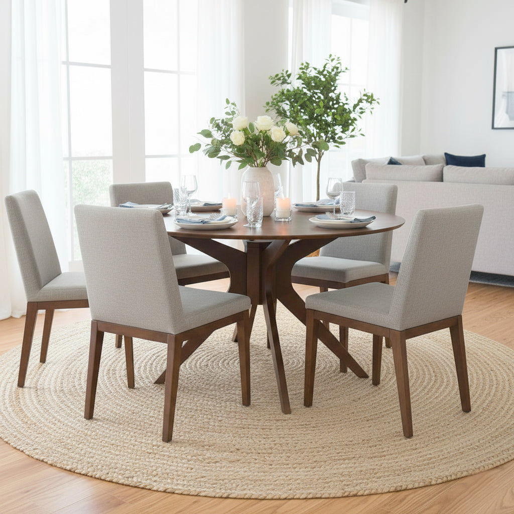 Blair Walnut Finish Round Wood Dining Table with Starburst Style Base ...