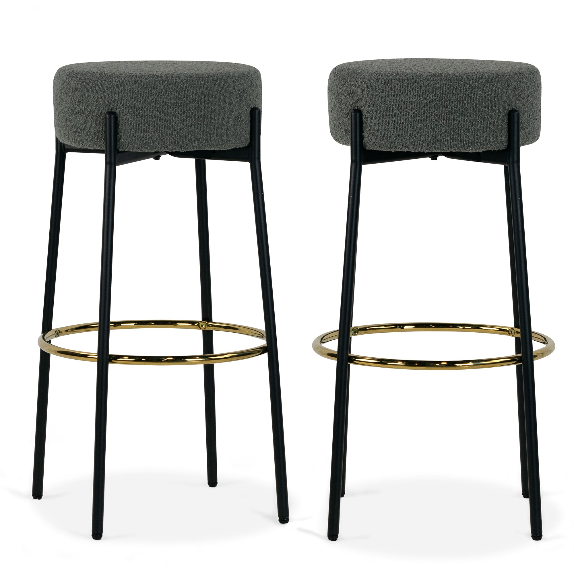 Set of 2 Avon Gray Boucle Backless Bar Stool with Black Metal Legs ...