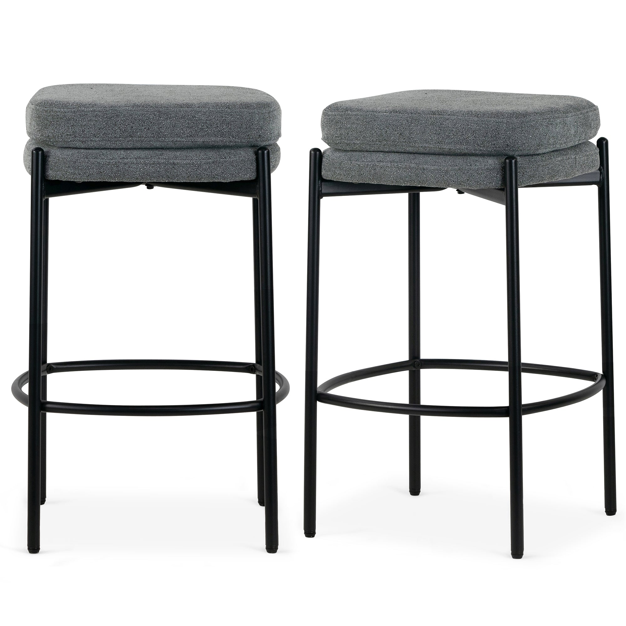 Set of 2 Avril Gray Boucle Backless Counter Stool with Black Metal Leg ...