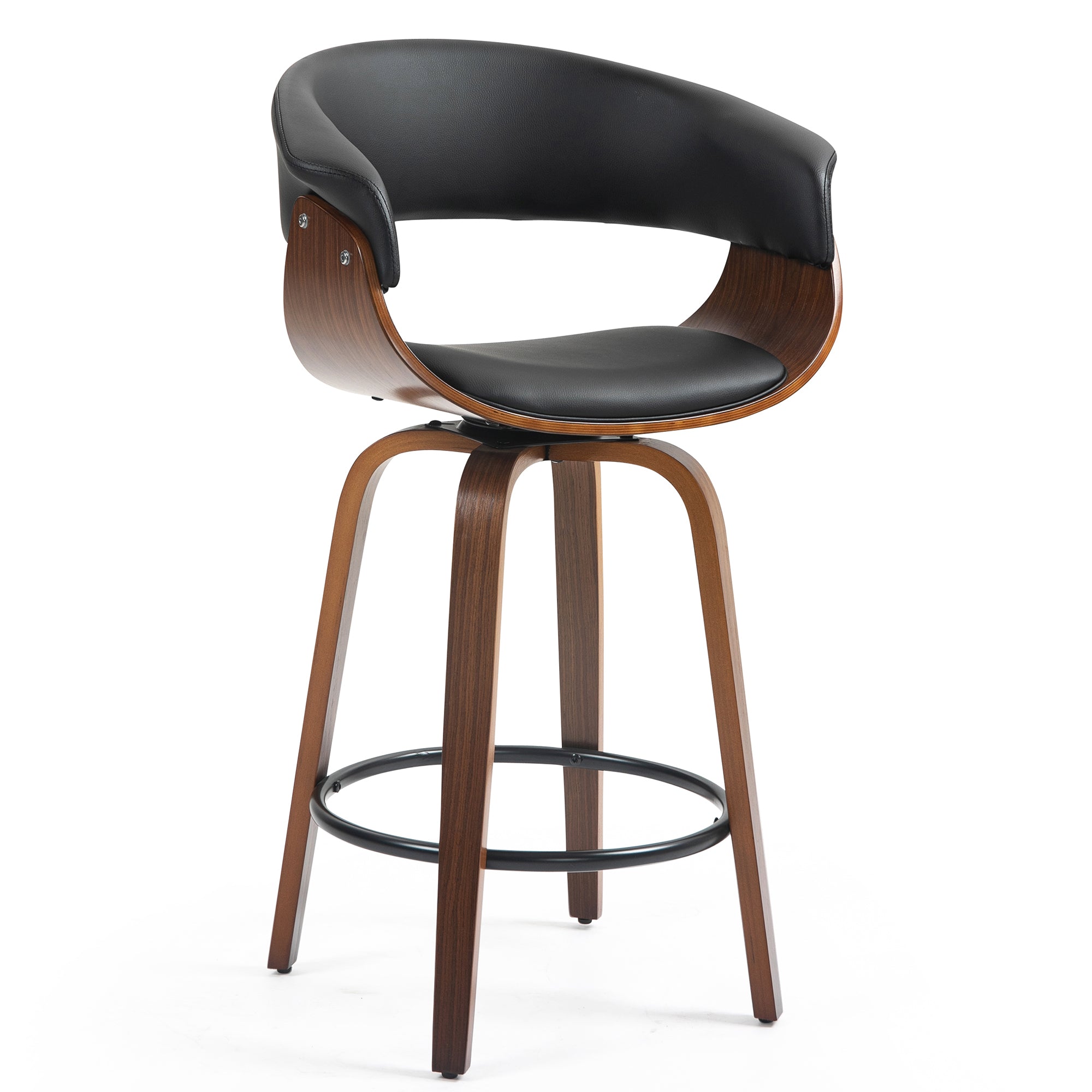 Beale Black Faux Leather Counter Stool with Walnut Wood Accent Legs ...