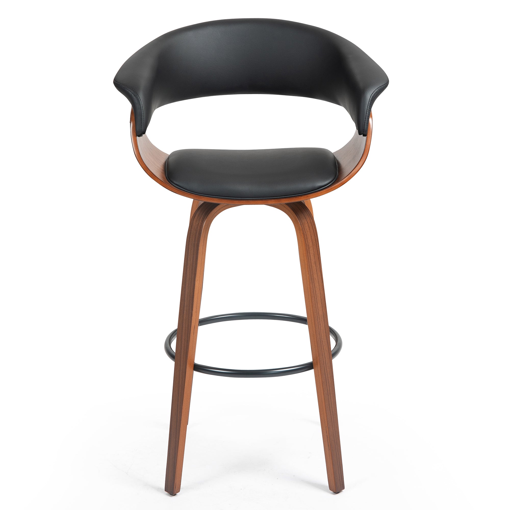 Beale Black Faux Leather Bar Stool with Walnut Wood Accent Legs ...