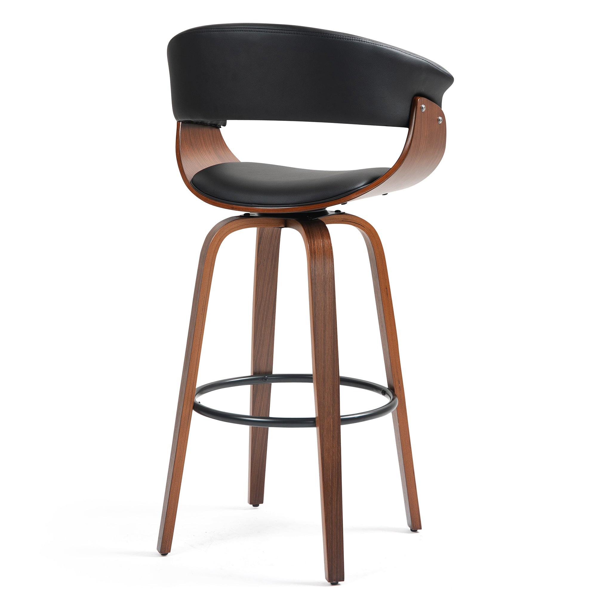 Beale Black Faux Leather Bar Stool with Walnut Wood Accent Legs ...