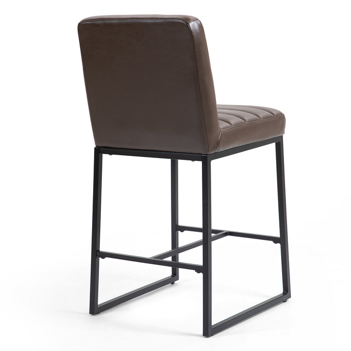 Set of 2 Belisario Brown Faux Leather Counter Stool with Black Metal L ...