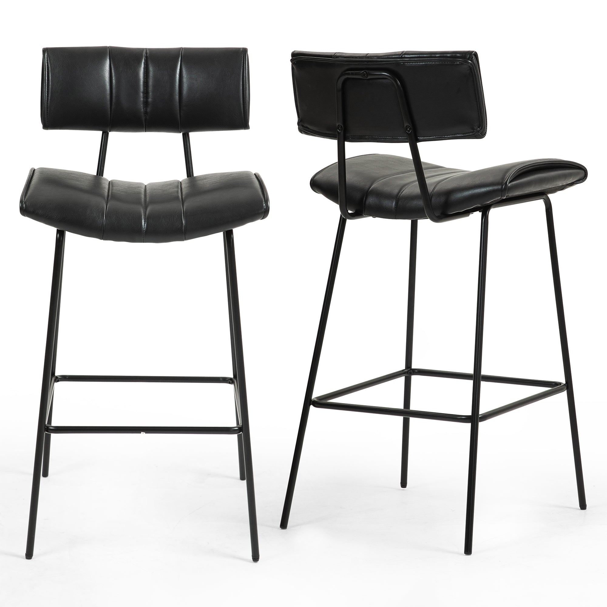 Set of 2 Belita Black Faux Leather Counter Stool with Black Metal Legs ...